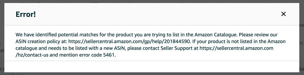 Error 5461 message when trying to list products