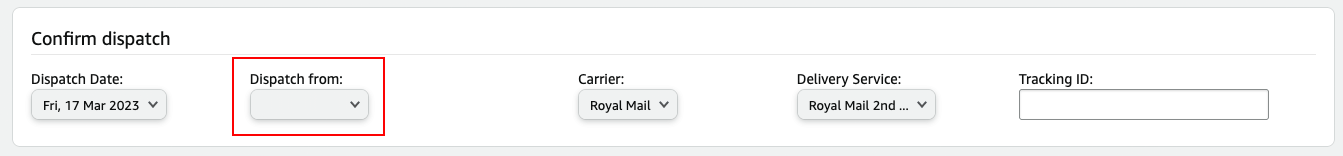 'Dispatch from' Dropdown Menu
