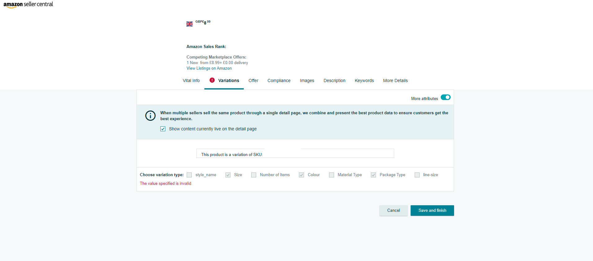 The value specified is invalid