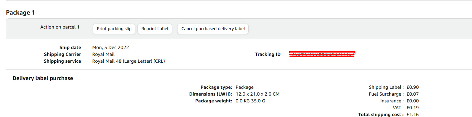 Shipping labels - Royal Mail tracking numbers